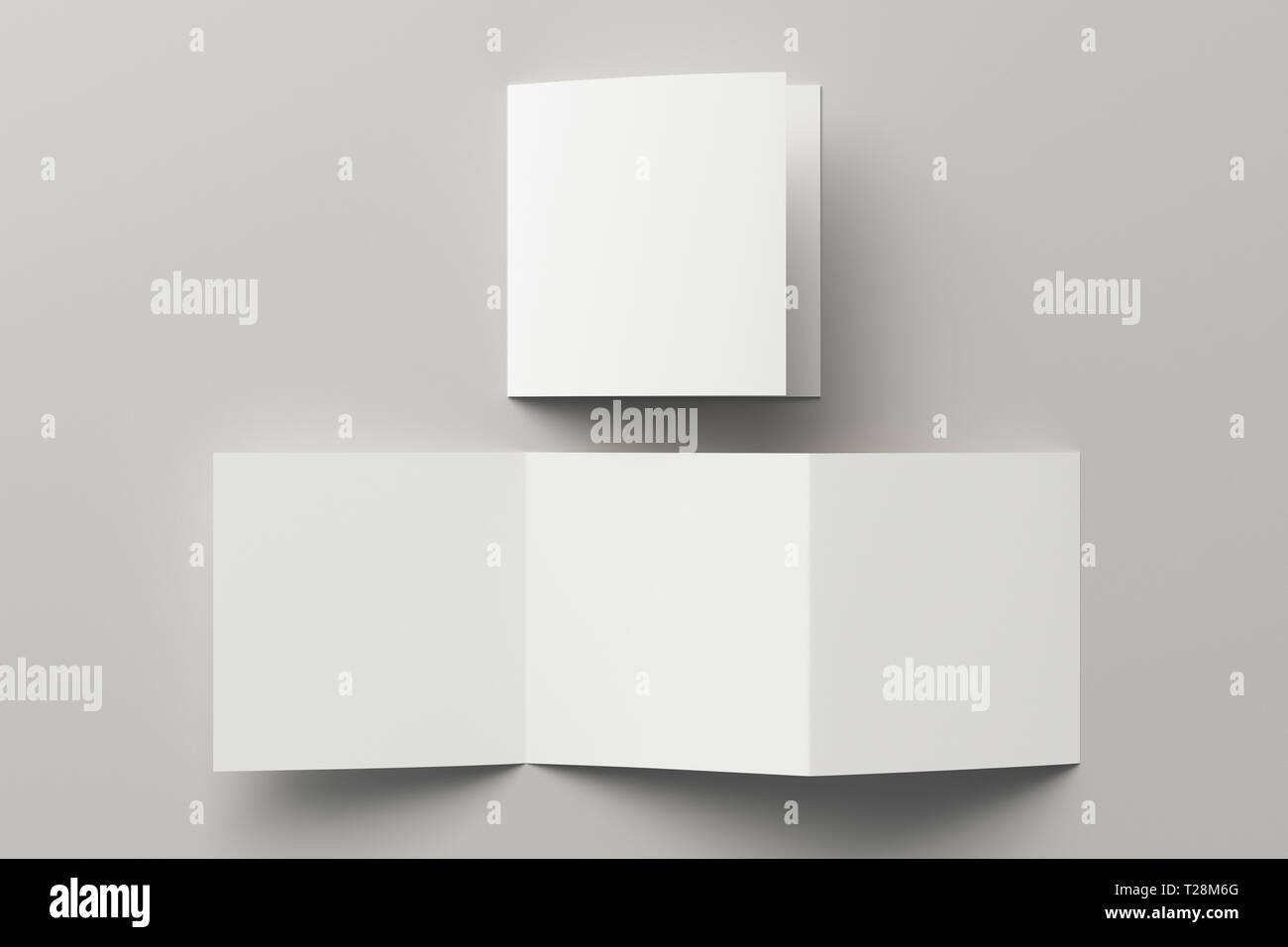 Blank trifold square brochure booklet on white background with clipping ...