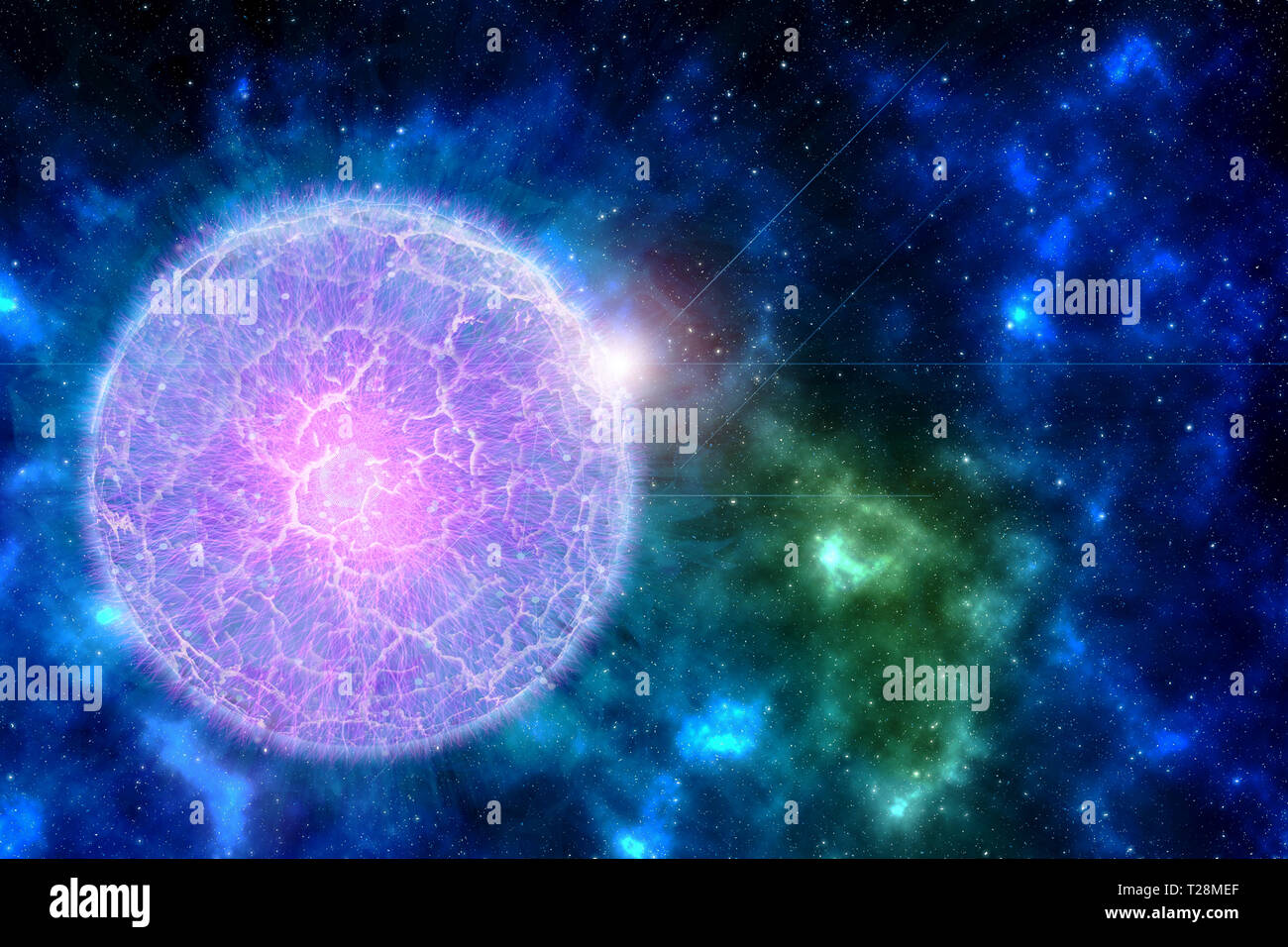 Artistic abstract exploding planet earth in a glorifying colorful ...