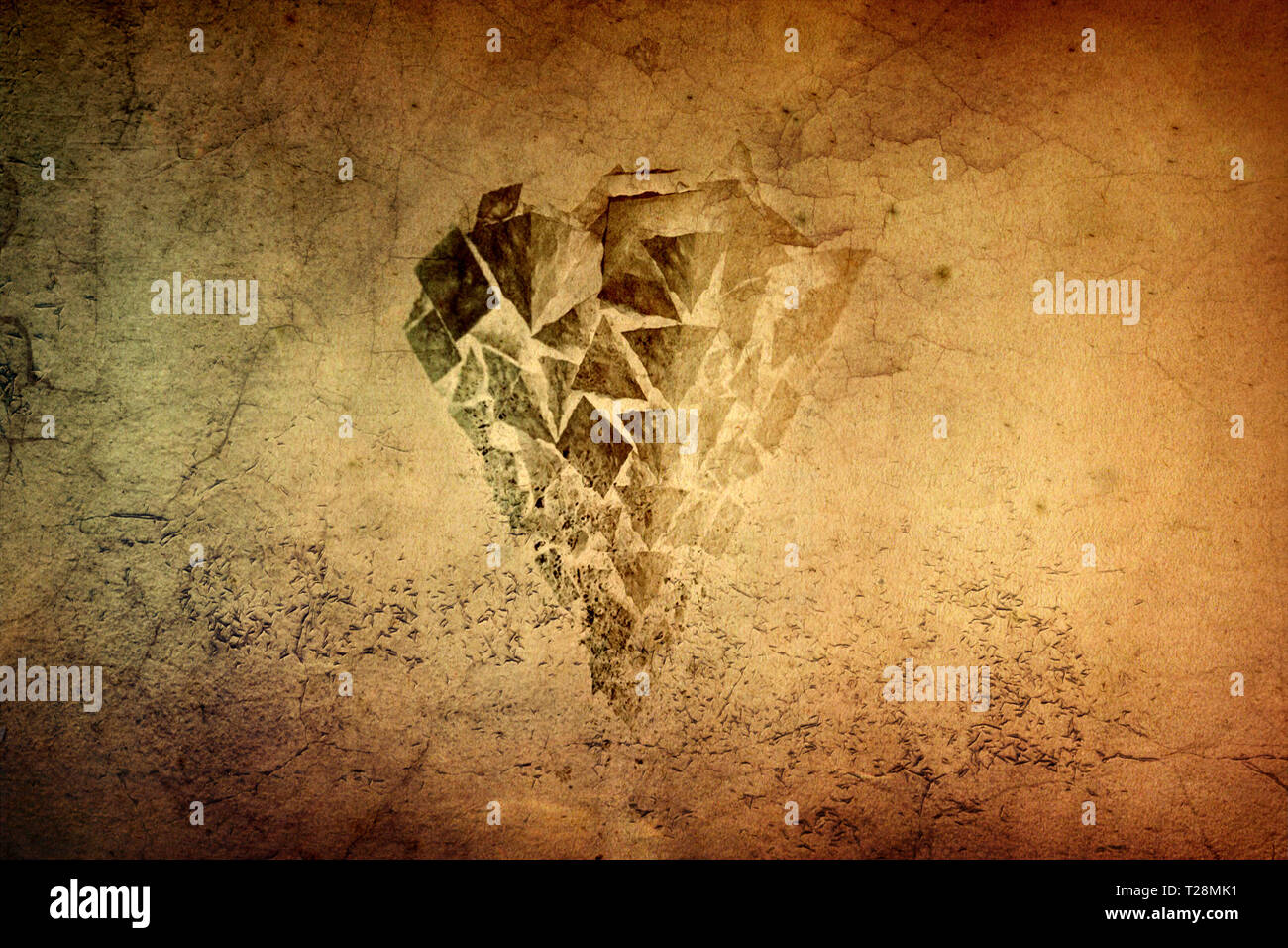 Abstract reversed rock shaped pyramid on an old multicolored texture ...