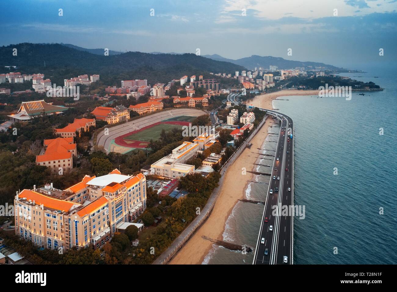 Xiamen city architecture viewed from air in Fujian, China Stock Photo ...