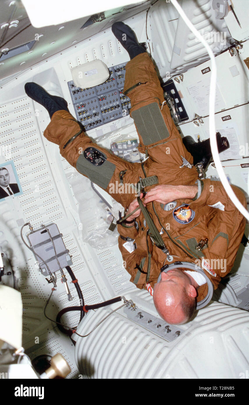 (22-30 Mach 1982) --- Pilot Fullerton dons ejection escape suit (EES ...