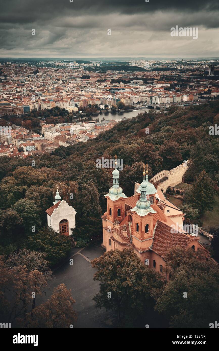 Prague skyline rooftop view with historical buildings in Czech Republic ...