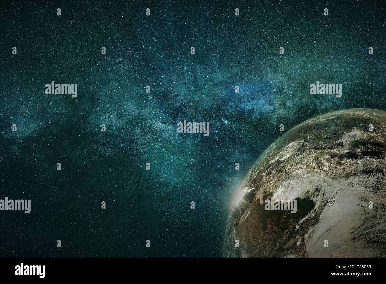 Abstract artistic dramatic planet in a smooth dramatic galaxy ...