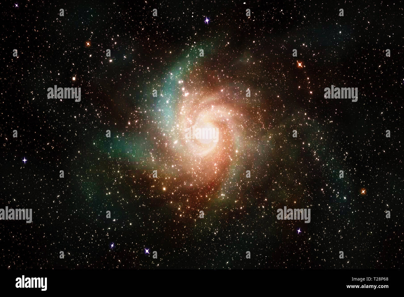 Abstract colorful glowing galaxy with bright stars in a space ...