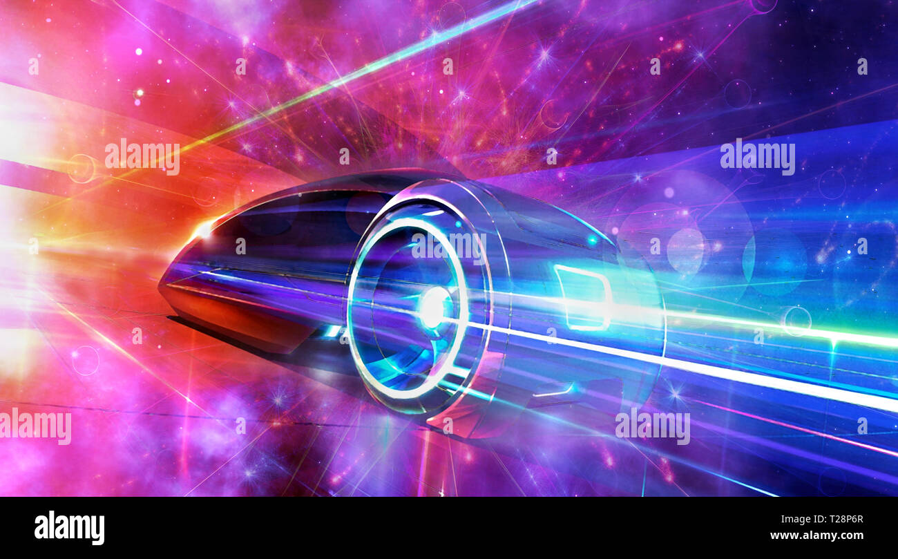 Abstract artistic modern race car from the future racing into artistic ...