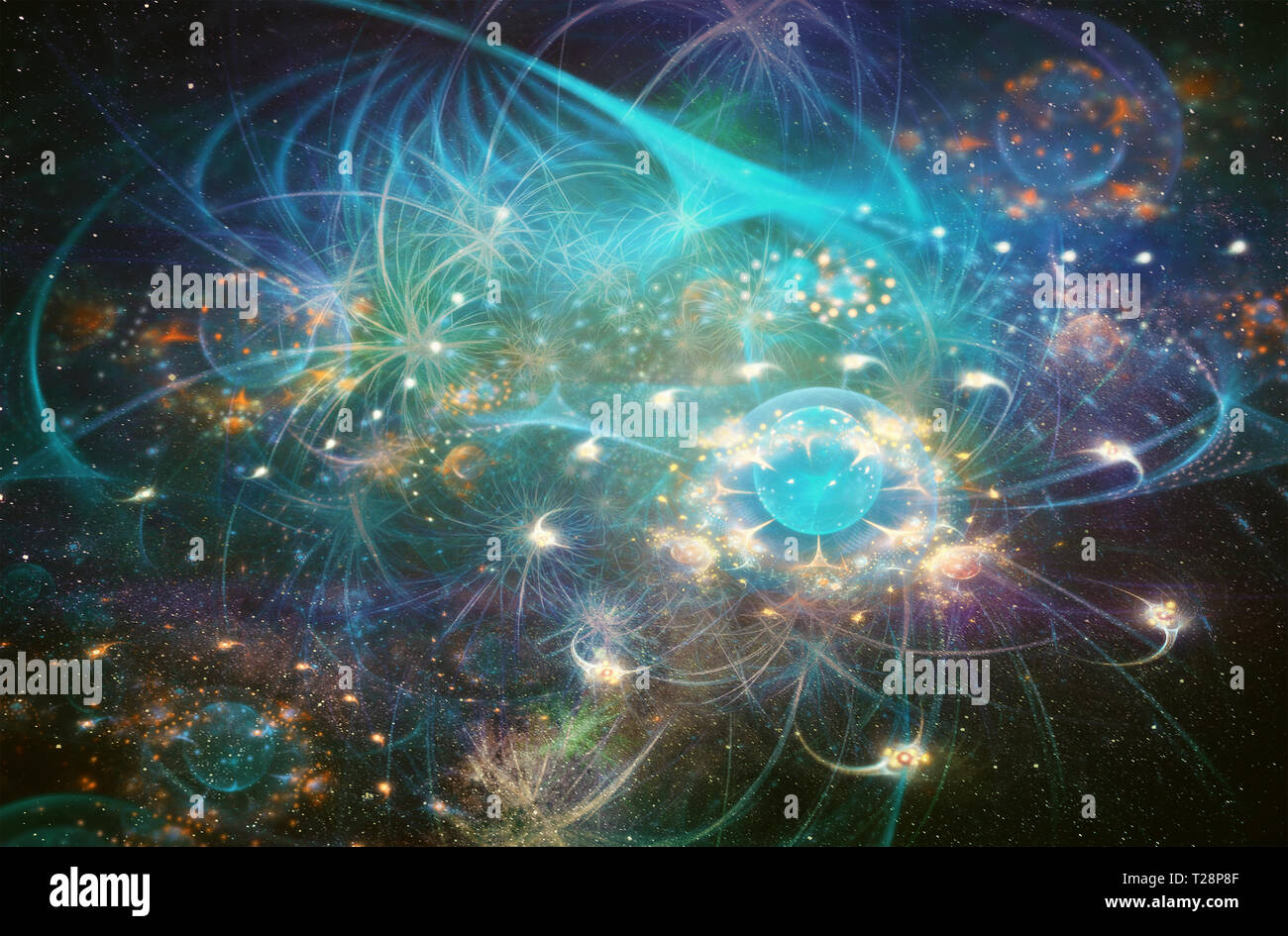 Abstract modern digital smooth connected balls of light artwork in a ...