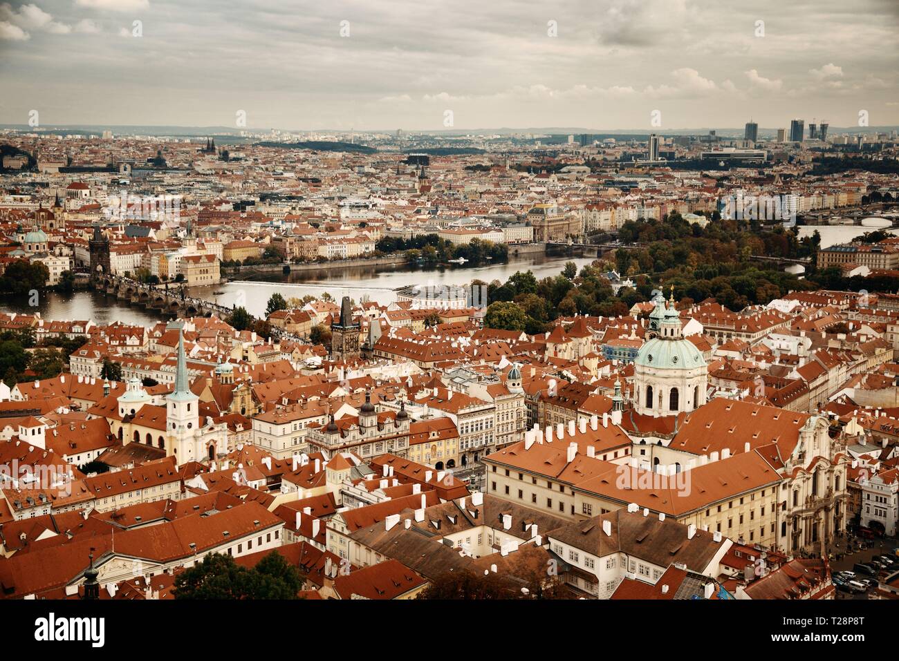 Prague skyline rooftop view with historical buildings in Czech Republic ...