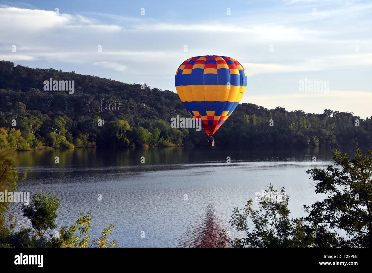 Canberra, Australia - March 10, 2019. Hot air balloon flying in the air ...
