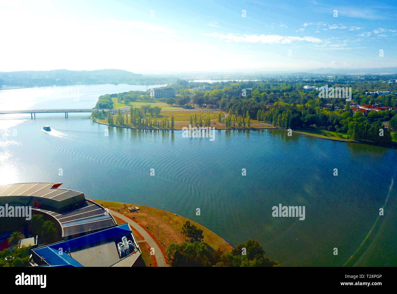 Panoramic view of Canberra (Australia) in daytime, featuring Lake ...