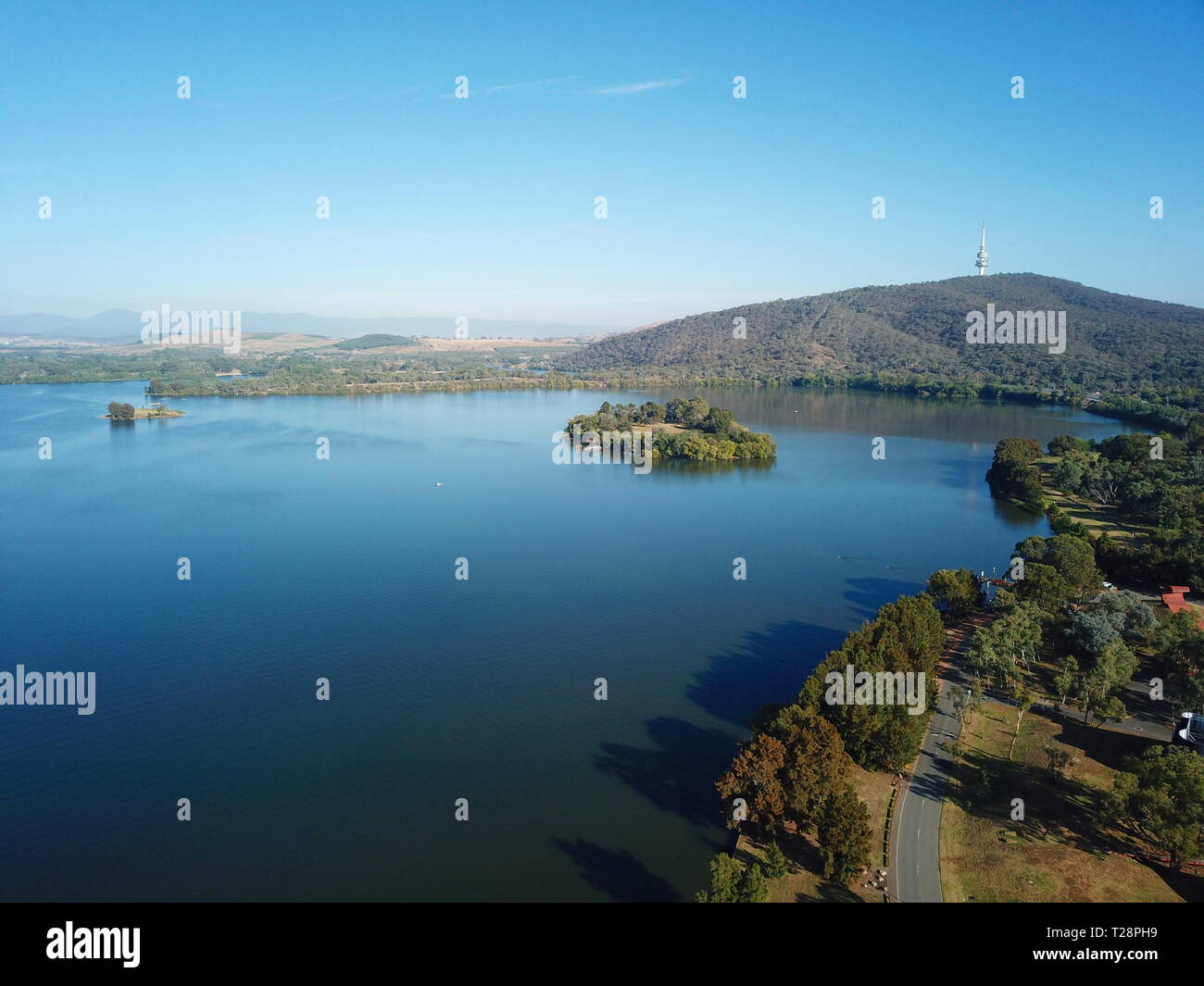 Panoramic view of Canberra (Australia) in daytime, featuring Lake ...