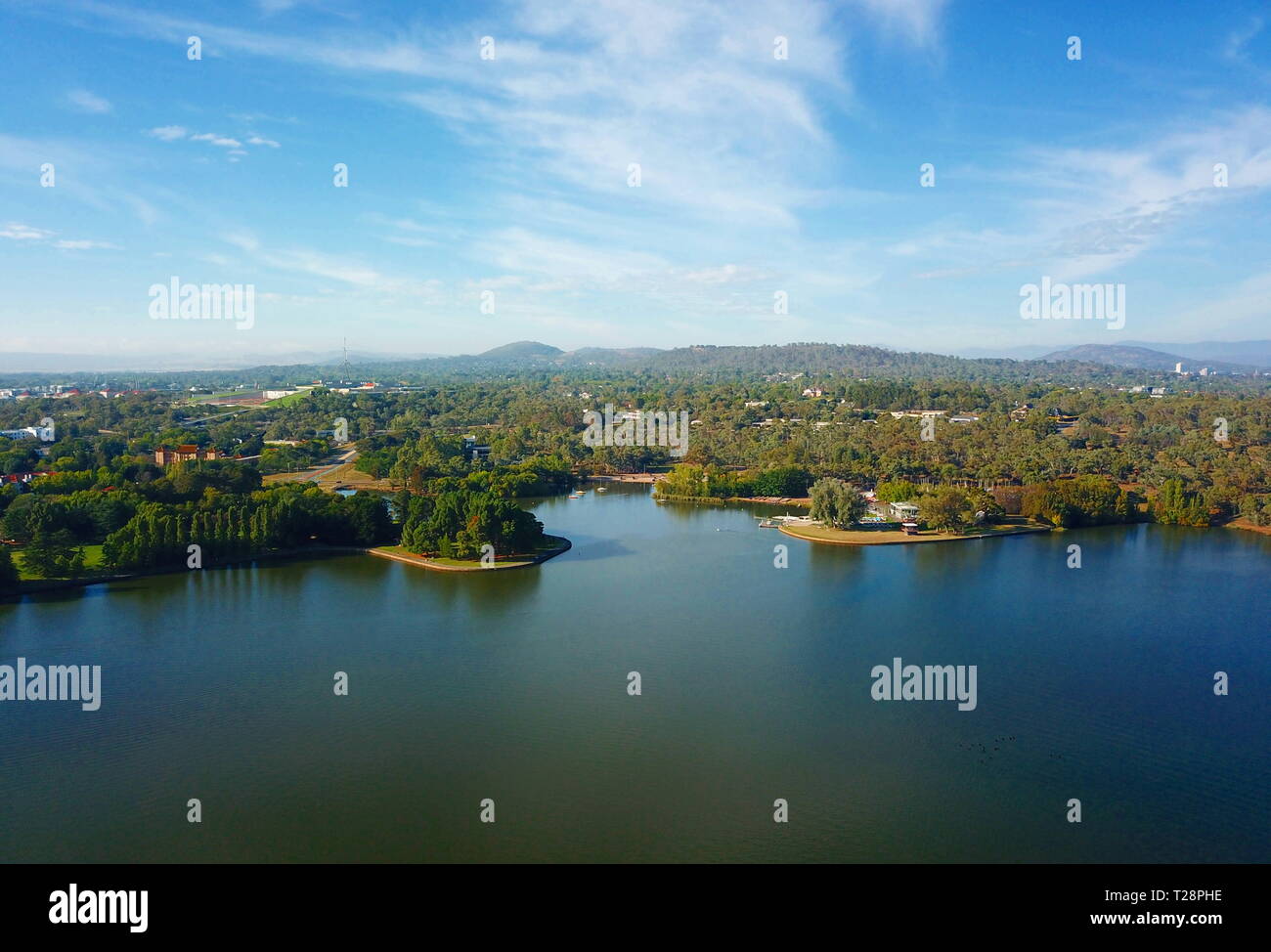 Panoramic view of Canberra (Australia) in daytime, featuring Lake ...