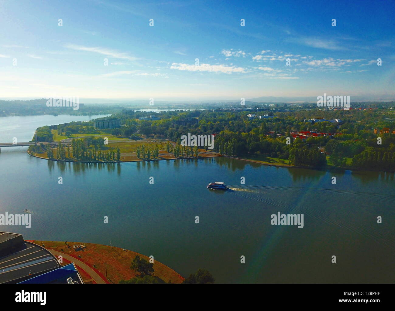 Panoramic view of Canberra (Australia) in daytime, featuring Lake ...