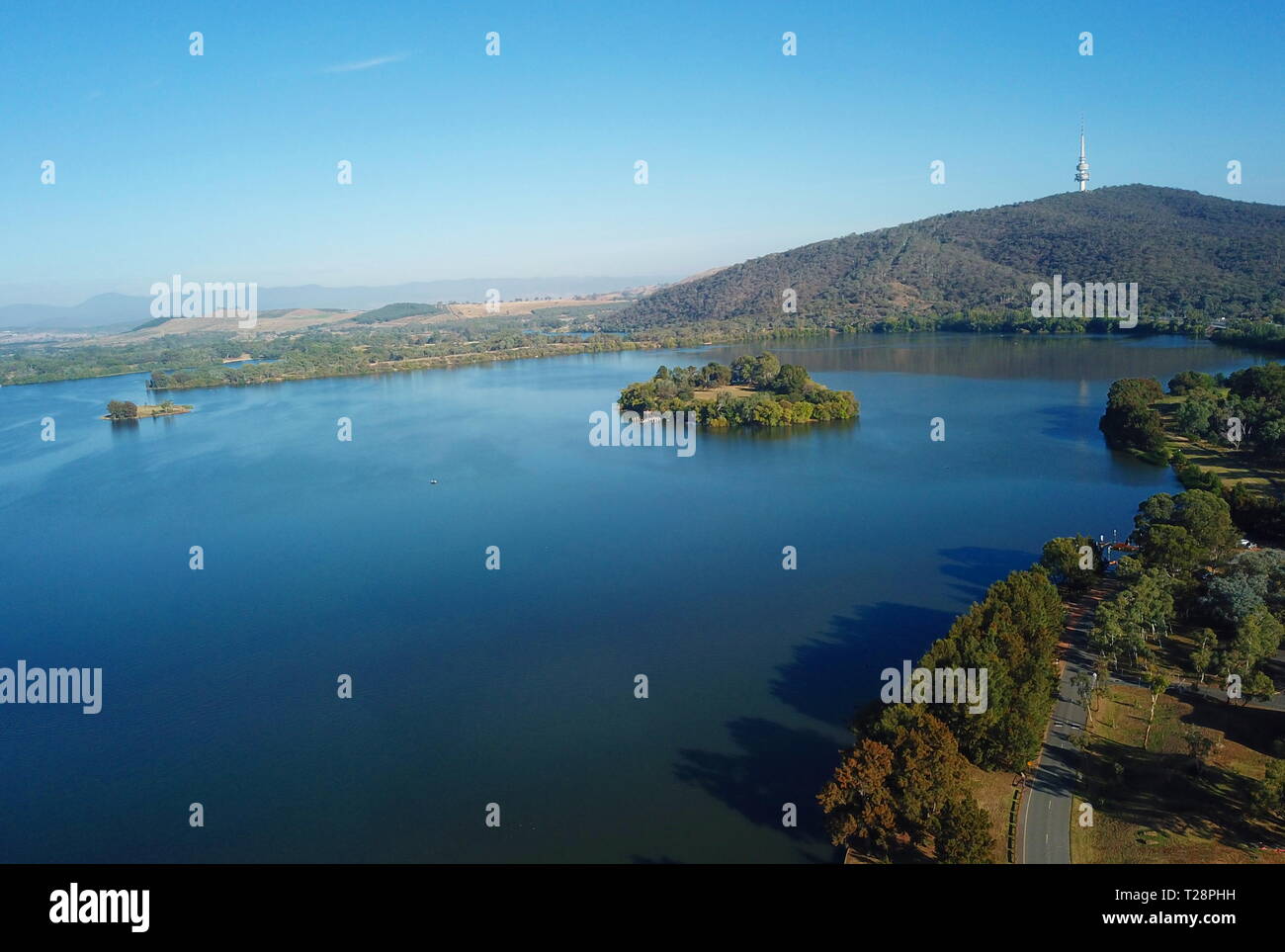 Panoramic view of Canberra (Australia) in daytime, featuring Lake ...