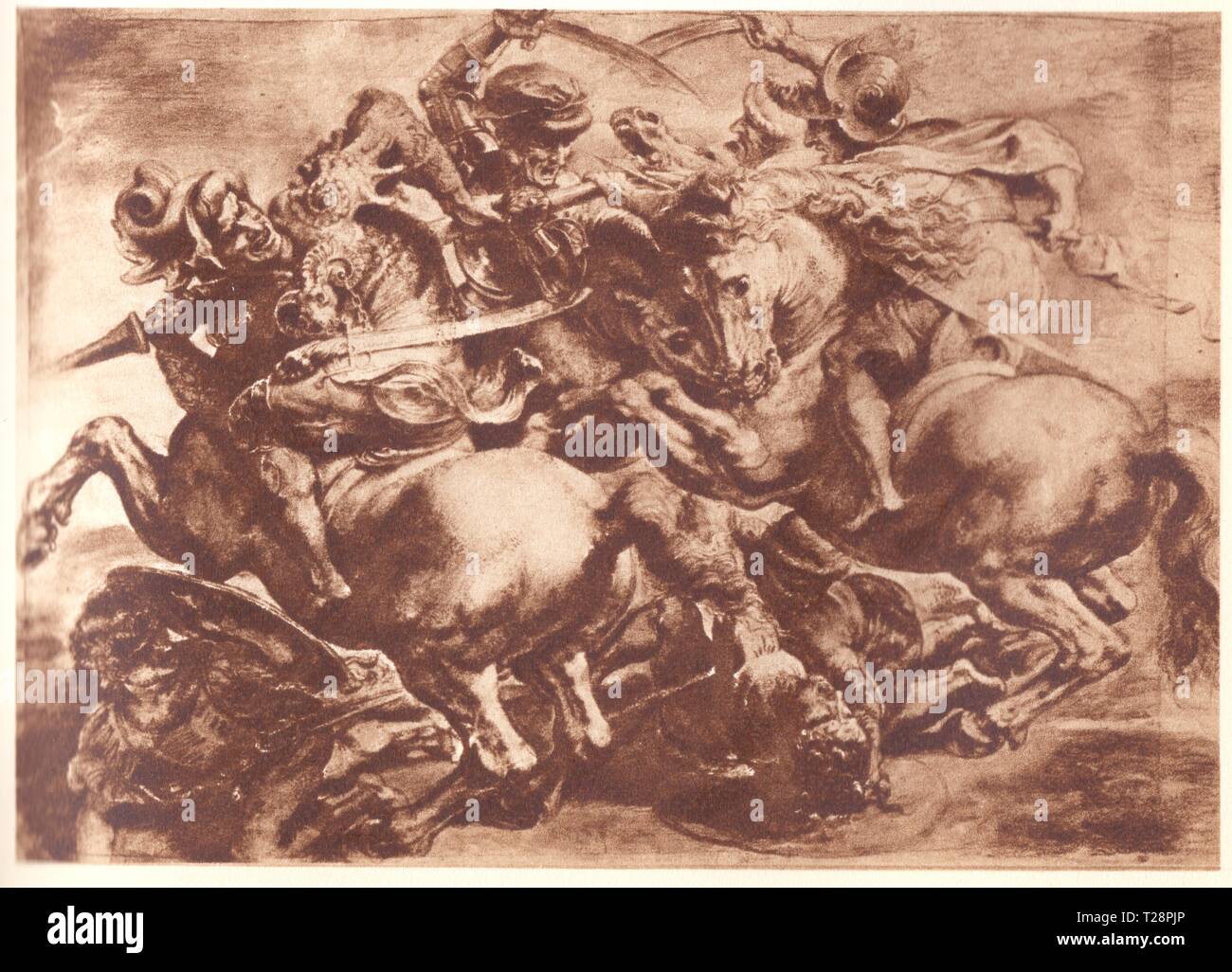 THE BATTLE OF ANGHIARI. RUBEN'S DRAWING FROM LEONARDO'S CARTOON Stock ...