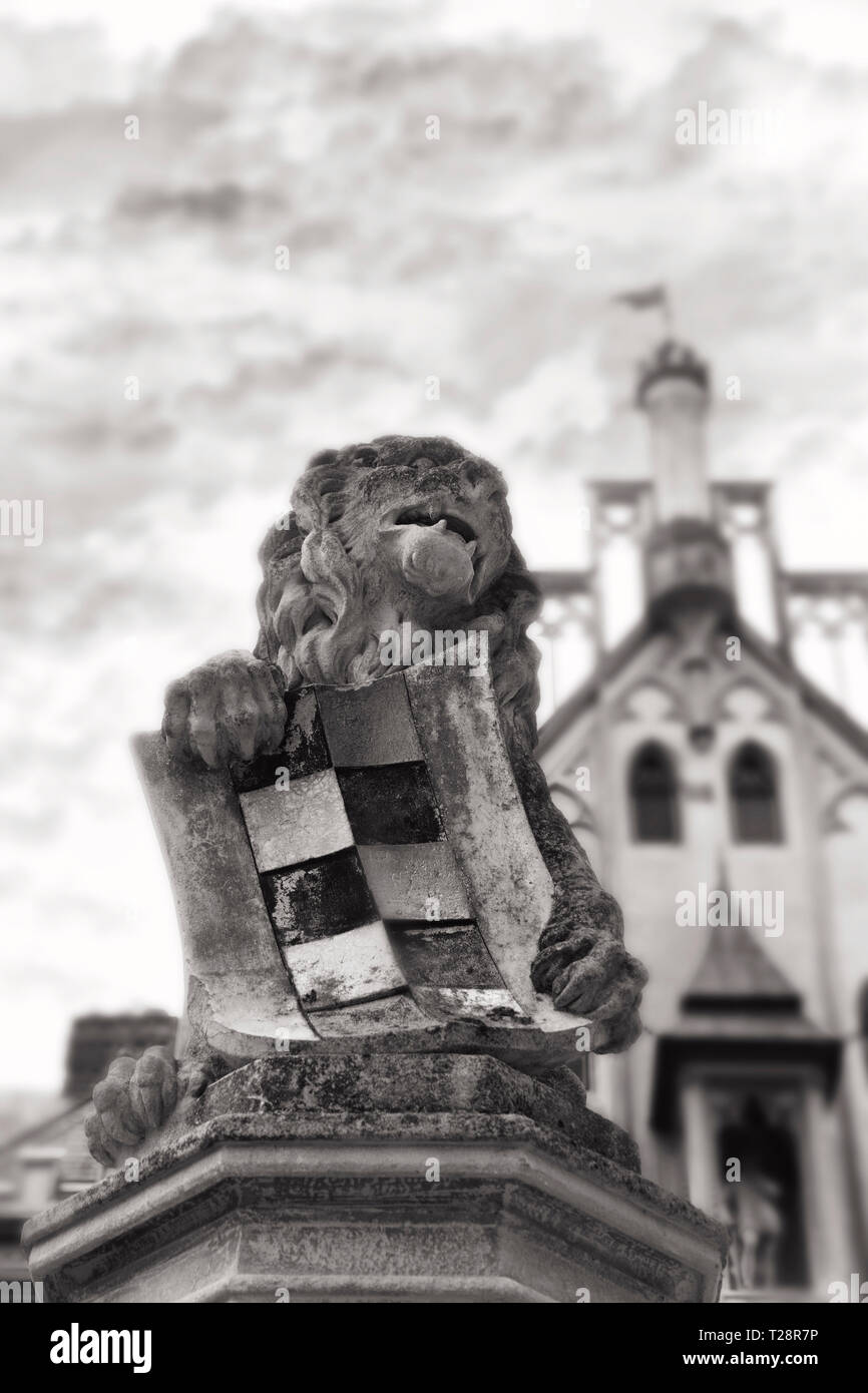 Lion Stone Statue At The Medieval Castle Stock Photo - Alamy