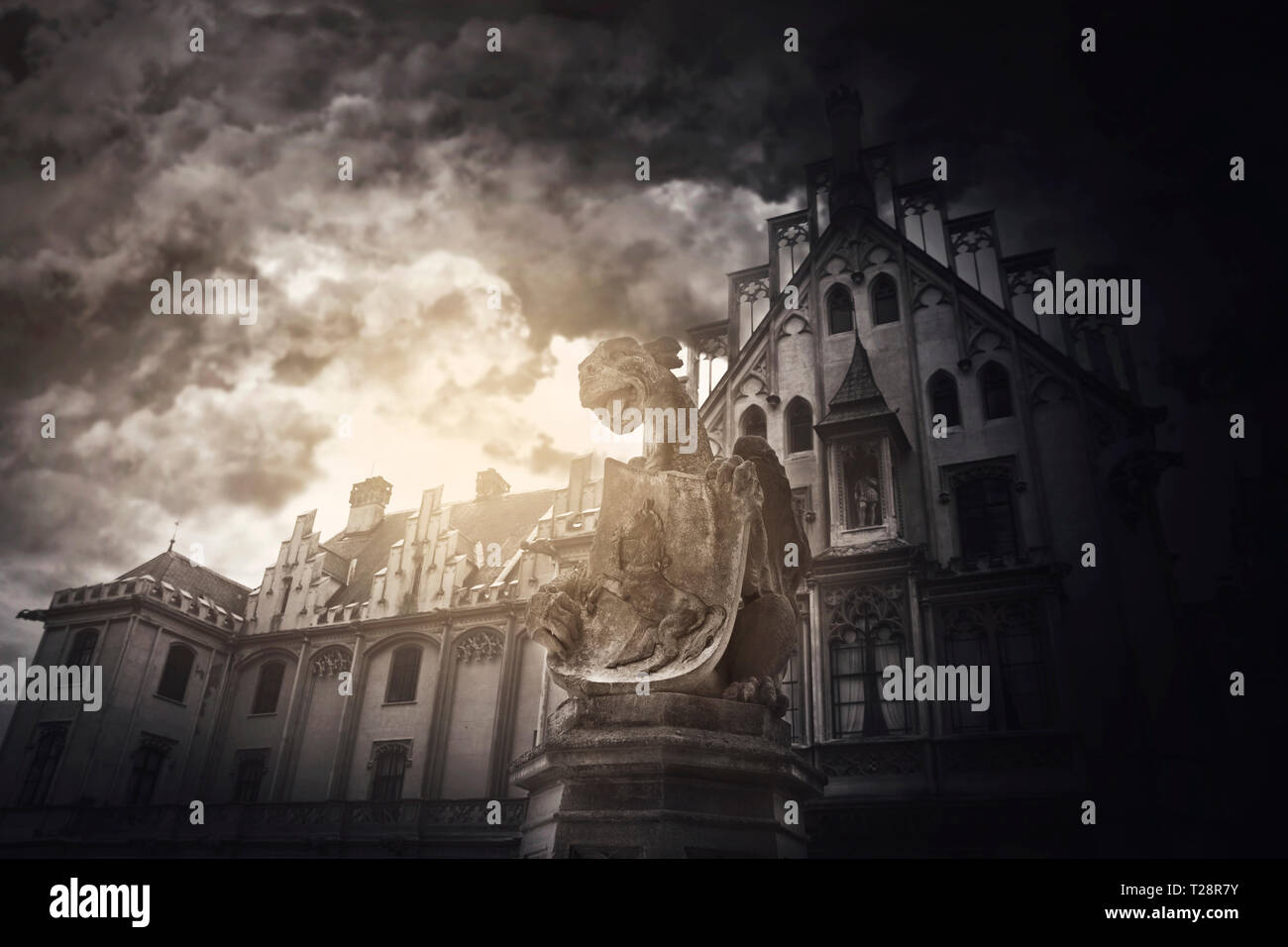 Gargoyle Mythical Creature Stone Statue At The Medieval Castle Stock ...