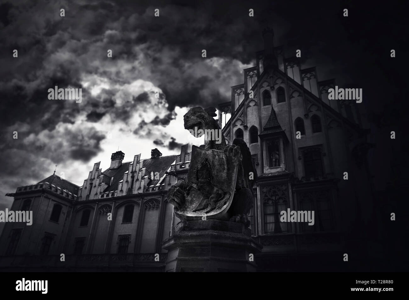 Gargoyle Mythical Creature Stone Statue At The Medieval Castle Stock ...