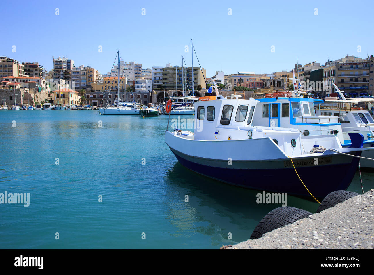 Heraklion port and venetian harbour in island of Crete, Greece Stock ...