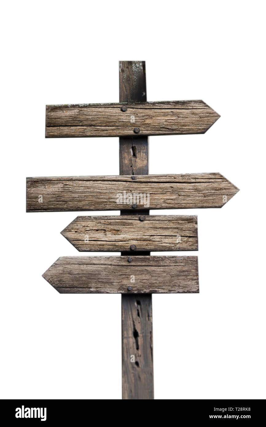 Wooden Arrows Direction Sign Post Isolated On White Background Stock ...