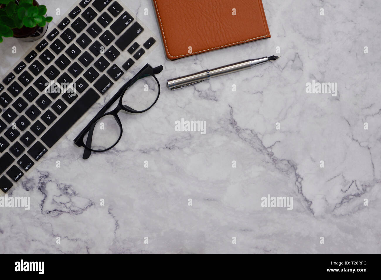 Flat-lay mockup white office desk working space background Stock Photo ...