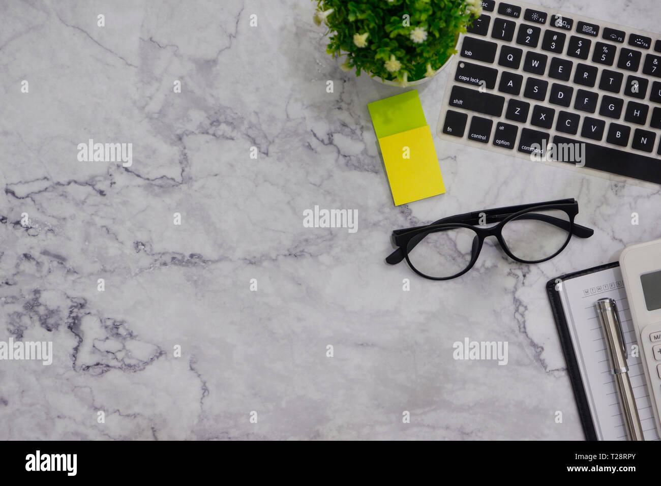 Flat-lay mockup white office desk working space background Stock Photo ...