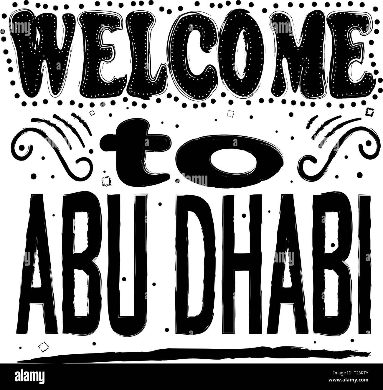 Welcome to Abu Dhabi. Hand drawing, isolate, lettering, typography ...
