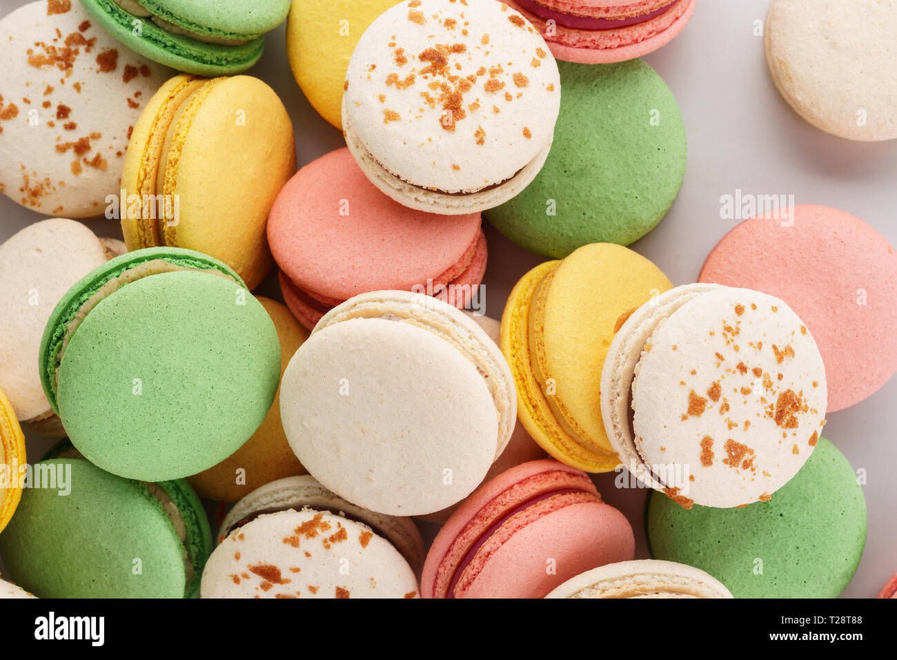 Colorful french macarons background. Pastel colors. Top view Stock ...