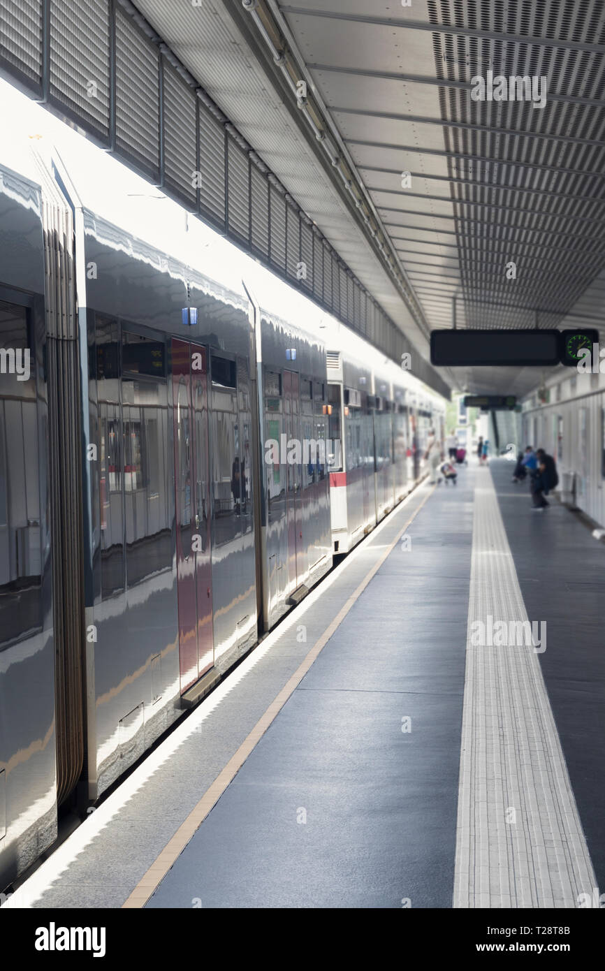 Subway Train Station Outdoors With Train Stopping Stock Photo - Alamy