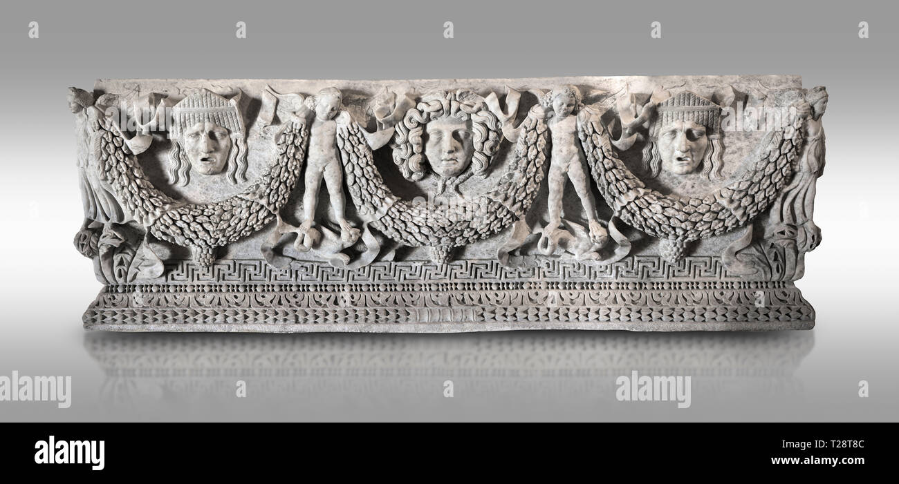 Roman sarcophagus with garland reliefs sculptures, 3rd century AD made ...