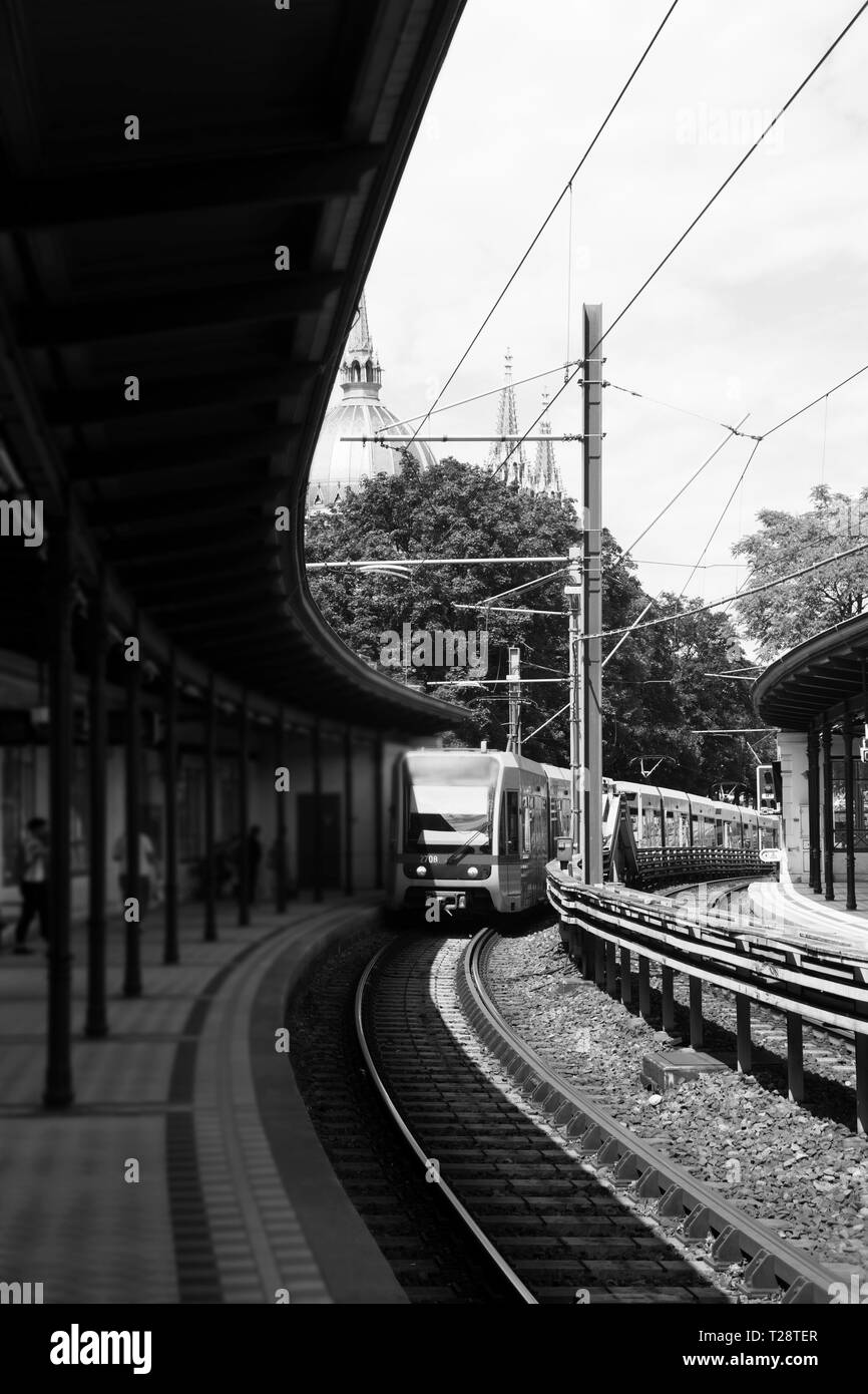 Subway Station Outdoors With Train Approaching Station Stock Photo - Alamy