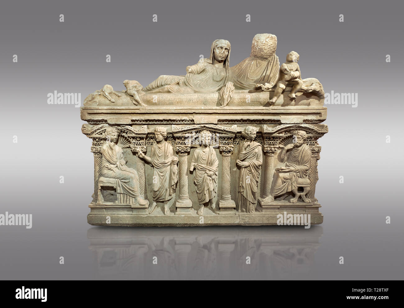 Roman relief sculpted sarcophagus of Aurelia Botiano and Demetria ...