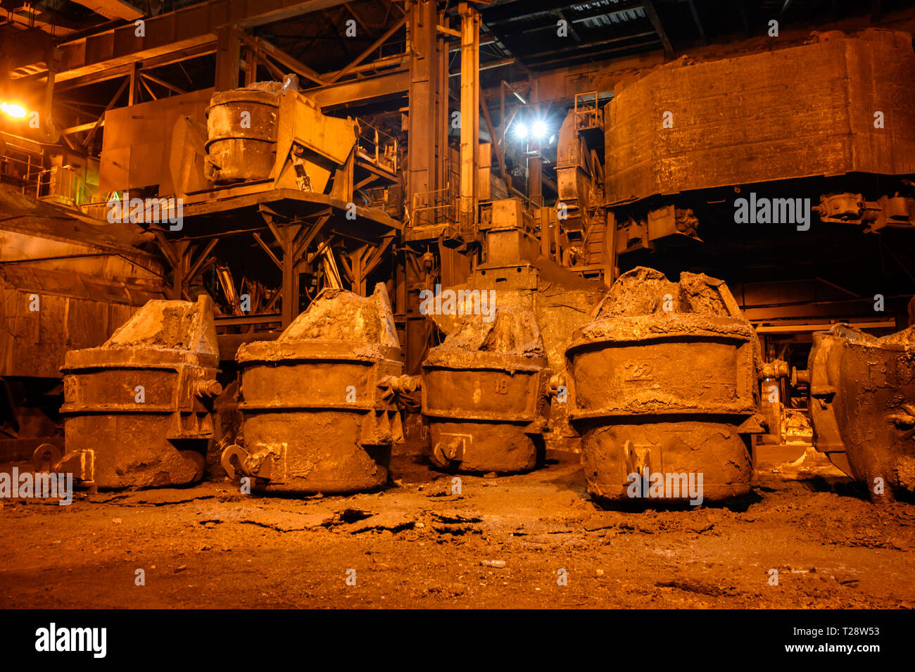 Drums used in the flow of hot liquid metal seen at the plant ...