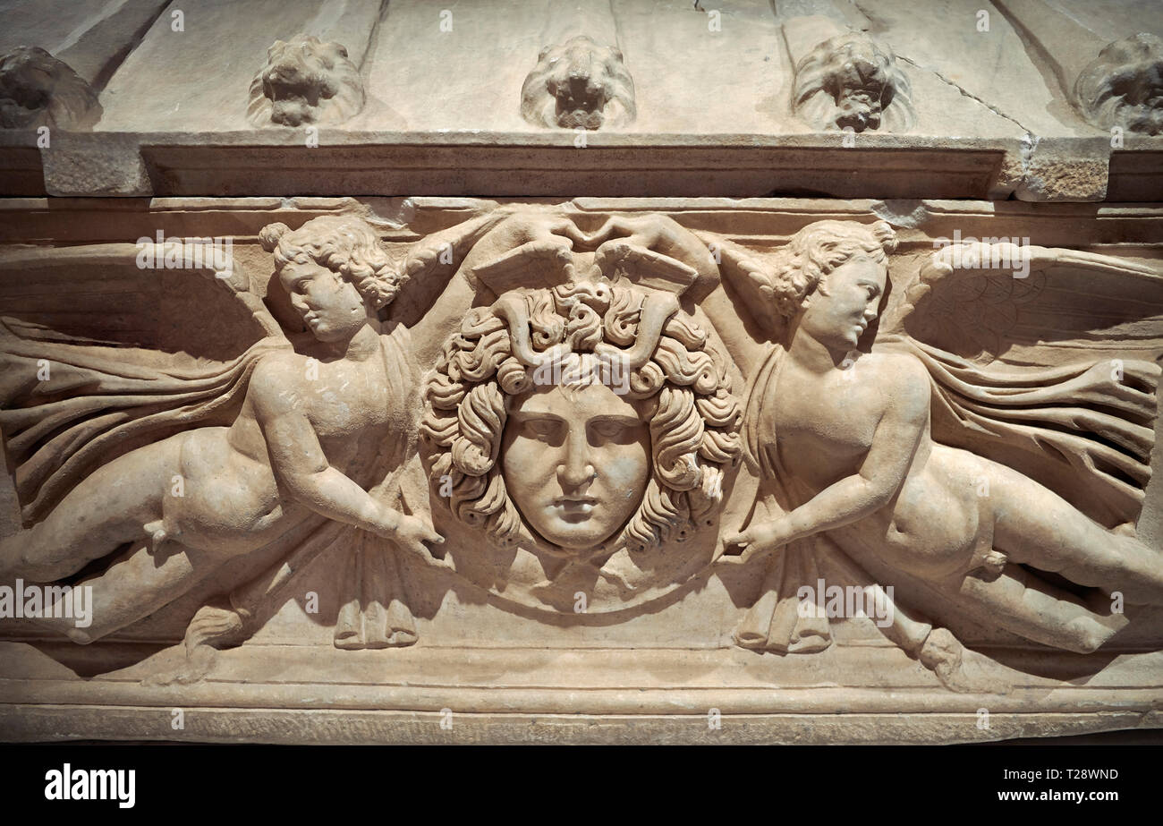 Roman relief sculpted sarcophagus with winged youths, 2nd century AD ...