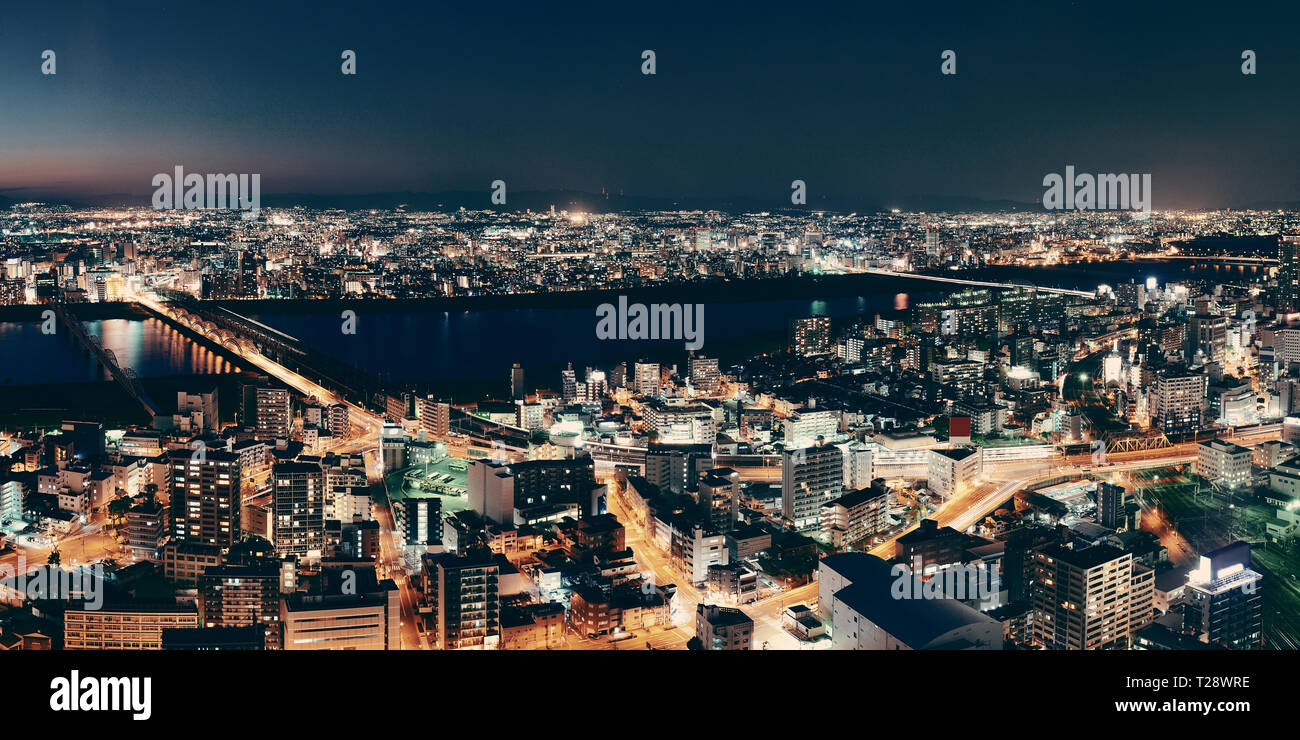 Osaka urban city at night rooftop panoramic view. Japan Stock Photo - Alamy