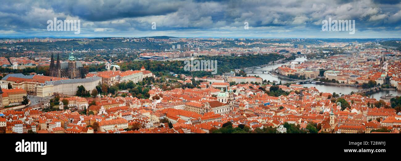 Prague skyline rooftop view with historical buildings panorama in Czech ...