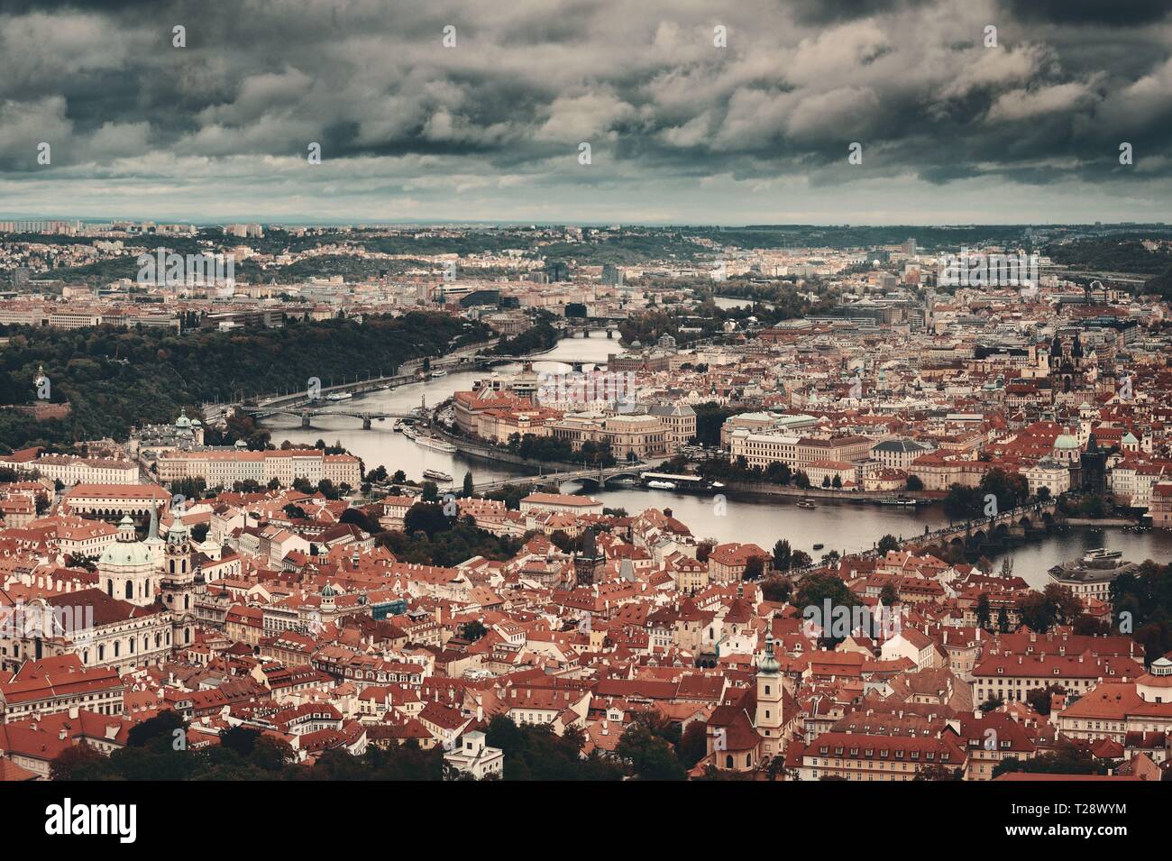 Prague skyline rooftop view with historical buildings in Czech Republic ...