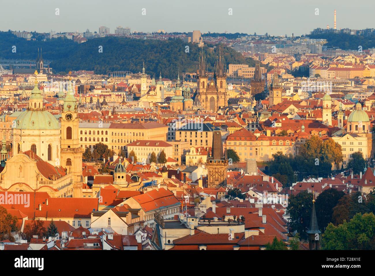 Prague skyline rooftop view with historical buildings in Czech Republic ...