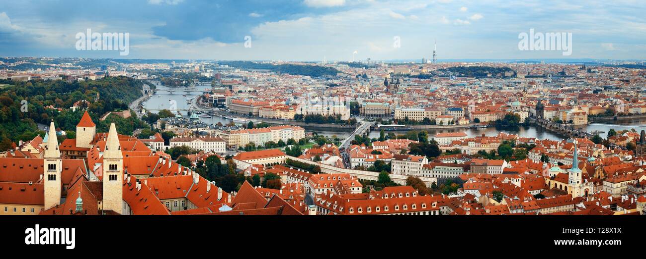 Prague skyline rooftop view with historical buildings panorama in Czech ...