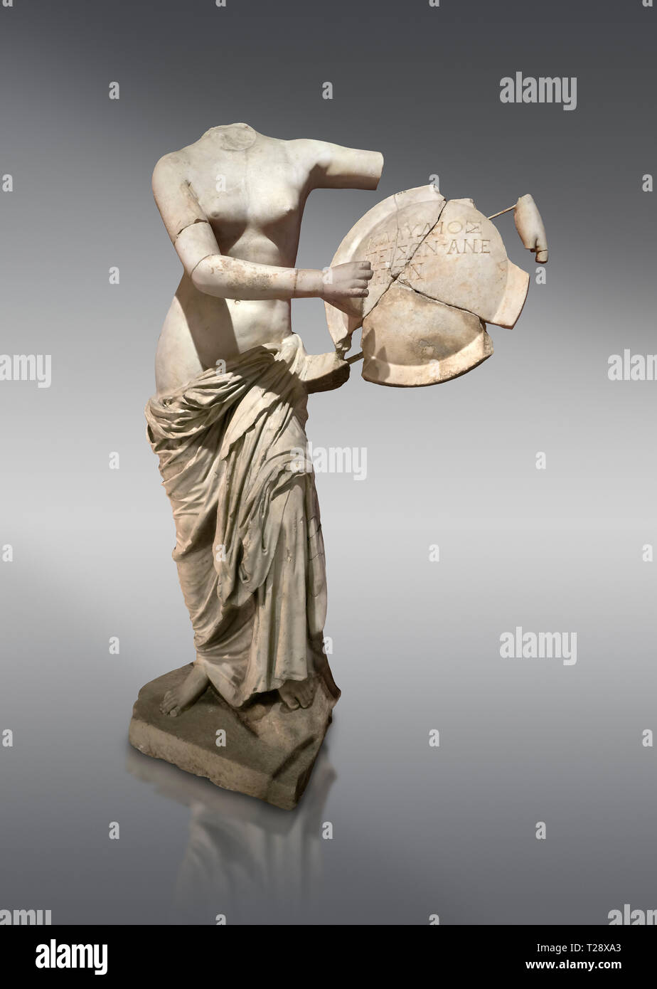 Roman statue of Aphrodite holding a shield. Marble. Perge. 2nd century ...