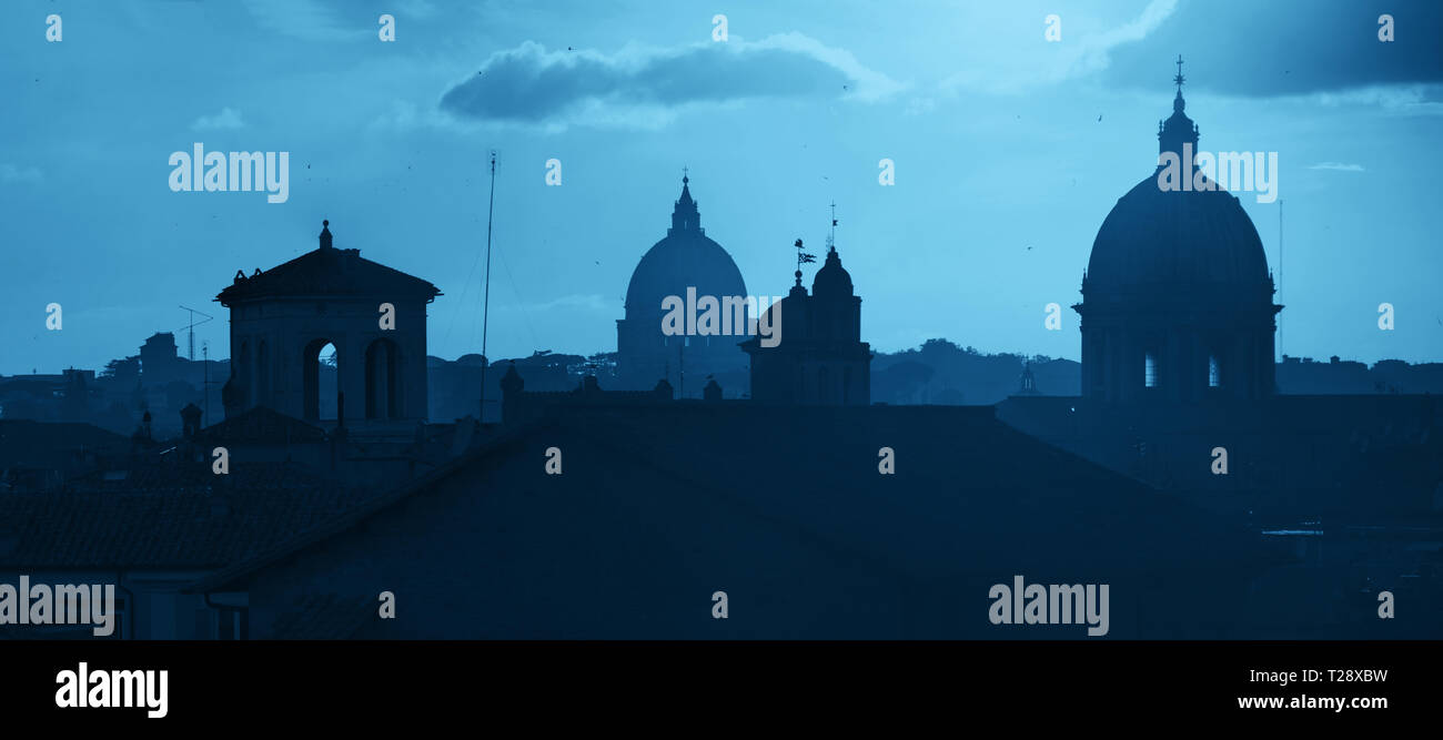 Rome rooftop view at sunset panorama with ancient architecture in Italy ...