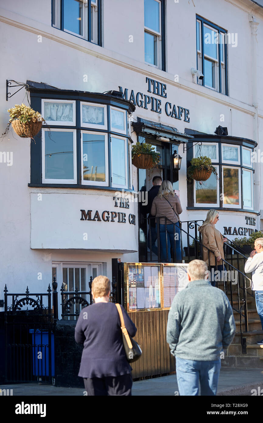 People queueing at the world famous Magpie Cafe Fish and chip shop ...
