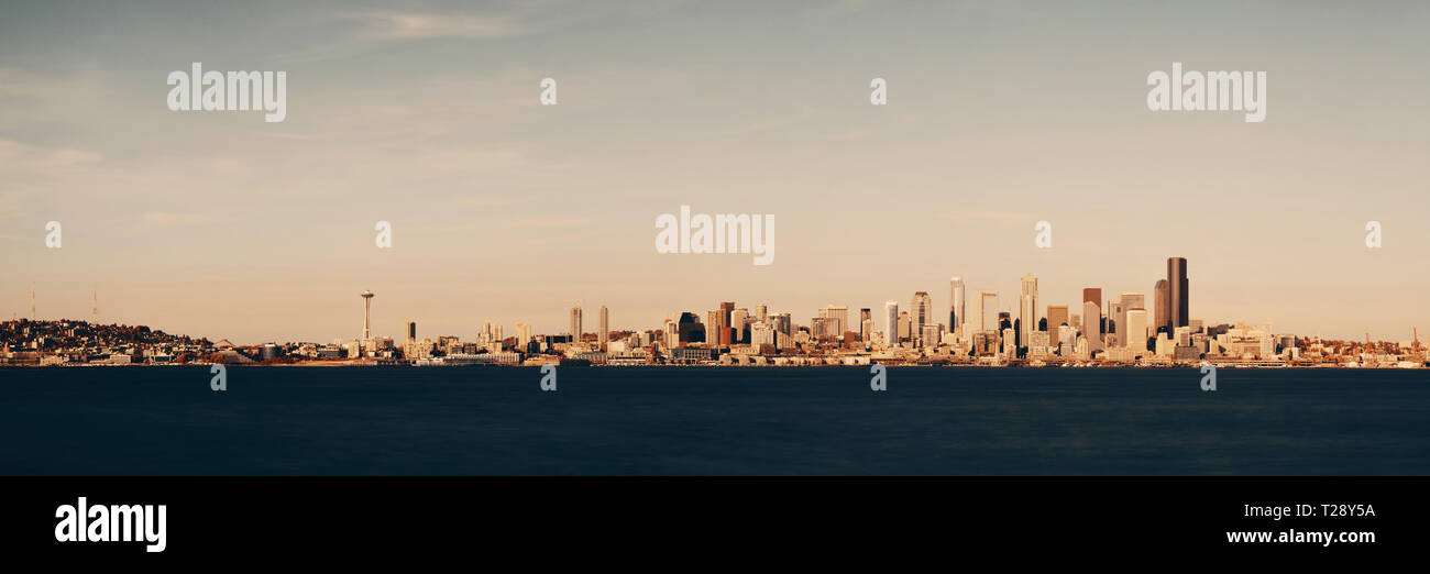 Seattle sunset skyline view with urban office buildings Stock Photo - Alamy