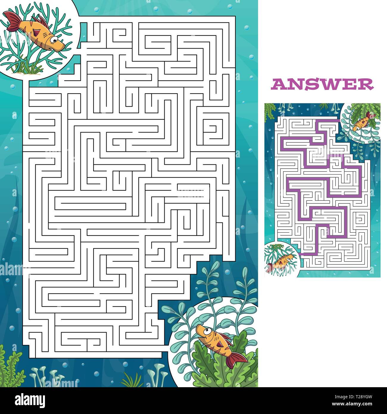 Cartoon game puzzle with solution. Vector illustration with separate ...