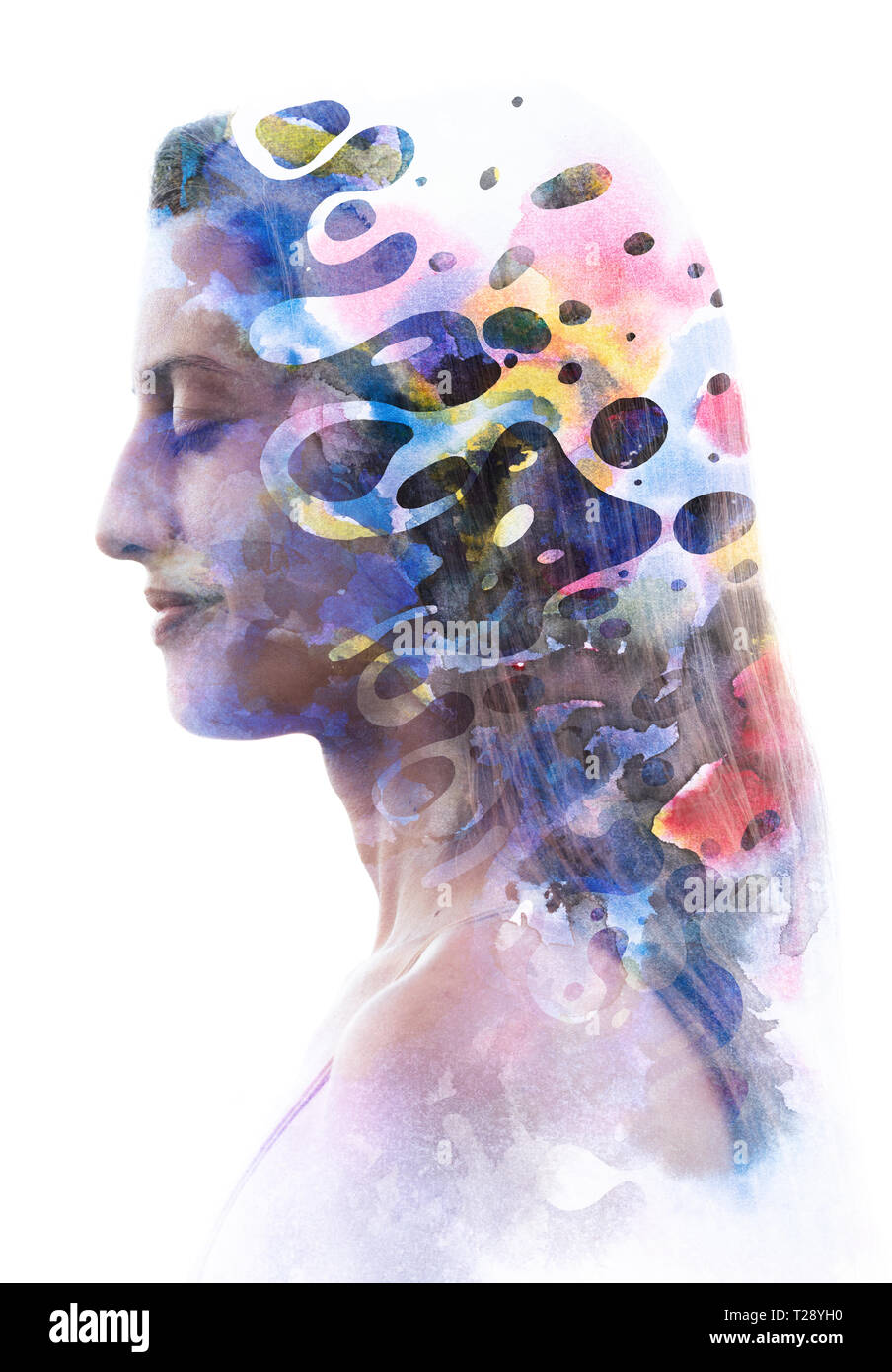 Portrait photography blends in with original artwork Stock Photo - Alamy