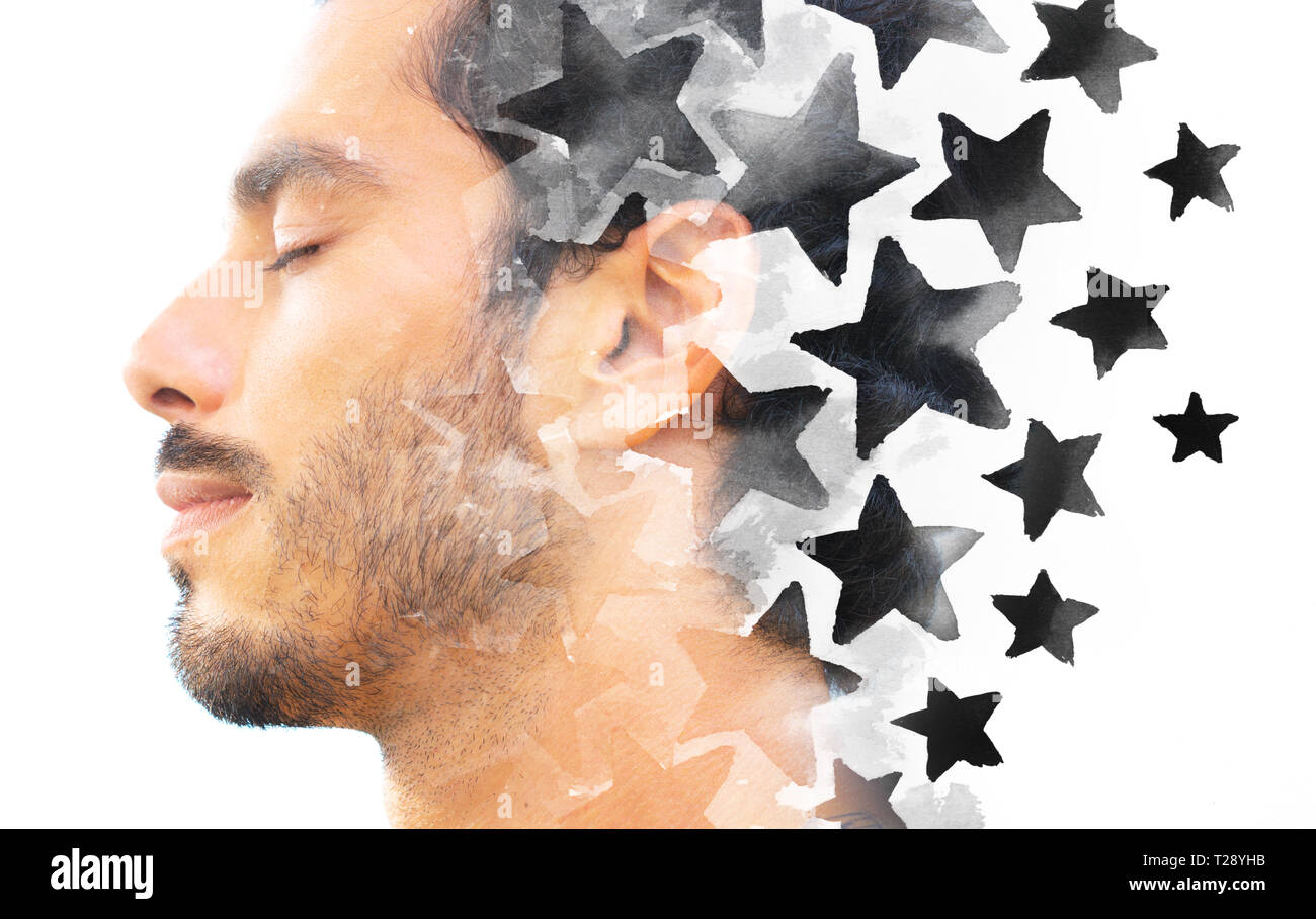 Portrait photography blends in with original artwork Stock Photo - Alamy