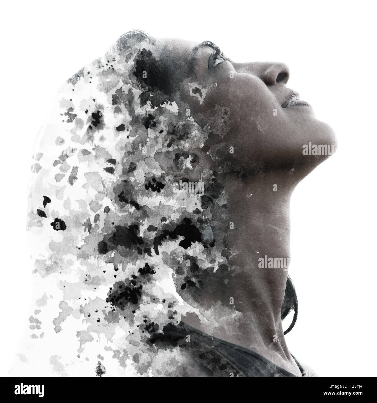 Portrait photography blends in with original artwork Stock Photo - Alamy