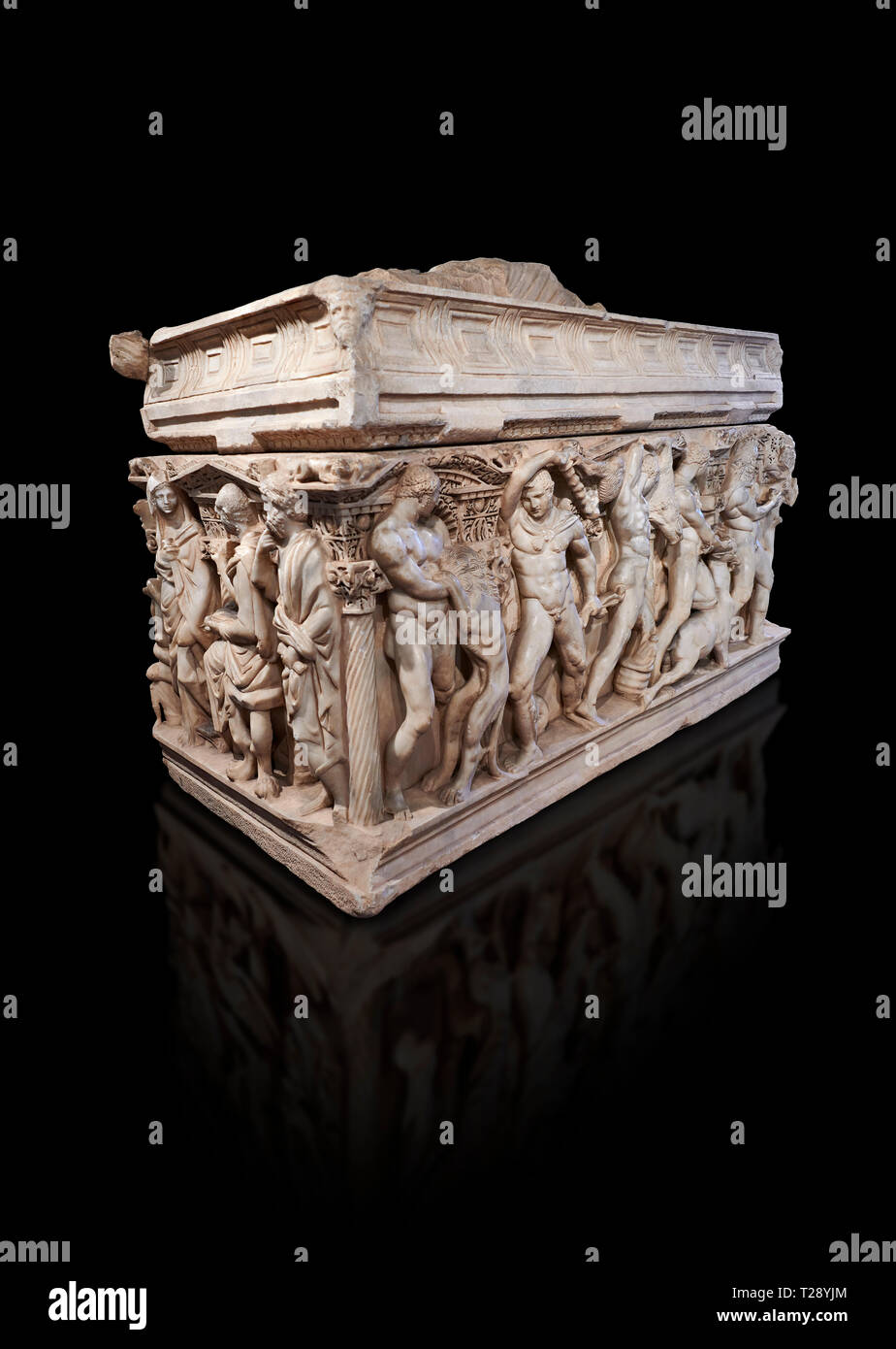 Roman relief sculpted Hercules sarcophagus with kline couch lid ...