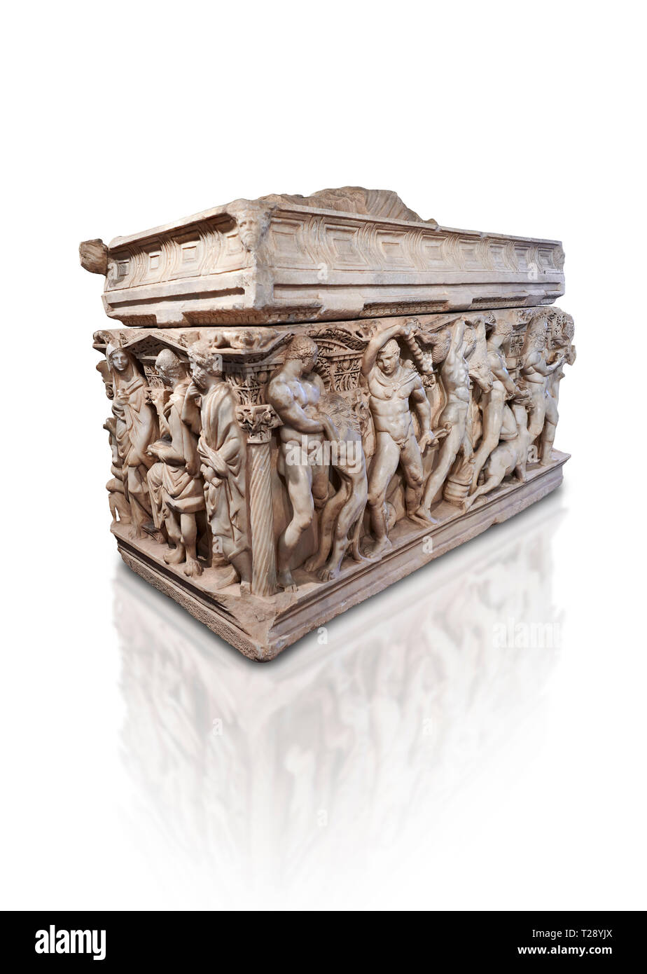 Roman relief sculpted Hercules sarcophagus with kline couch lid ...