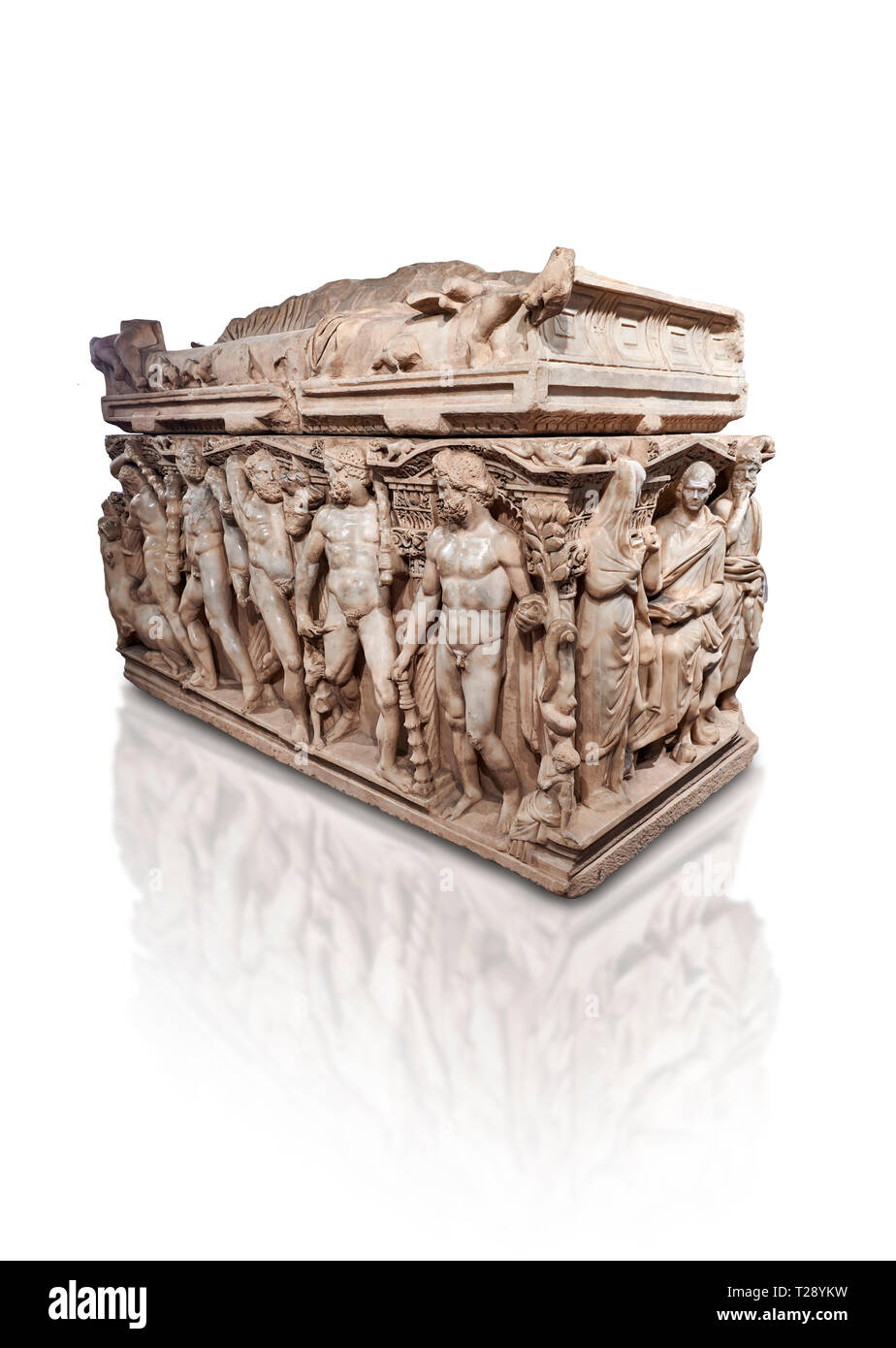 Roman relief sculpted Hercules sarcophagus with kline couch lid ...