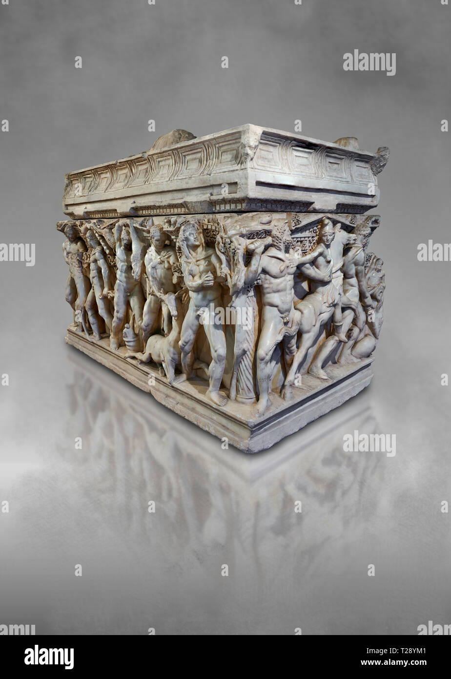 Roman relief sculpted Hercules sarcophagus with kline couch lid ...